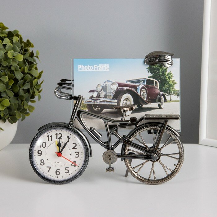 Фоторамка для фото 10×15 см с часами «Велосипед», пластик, 18×22 см