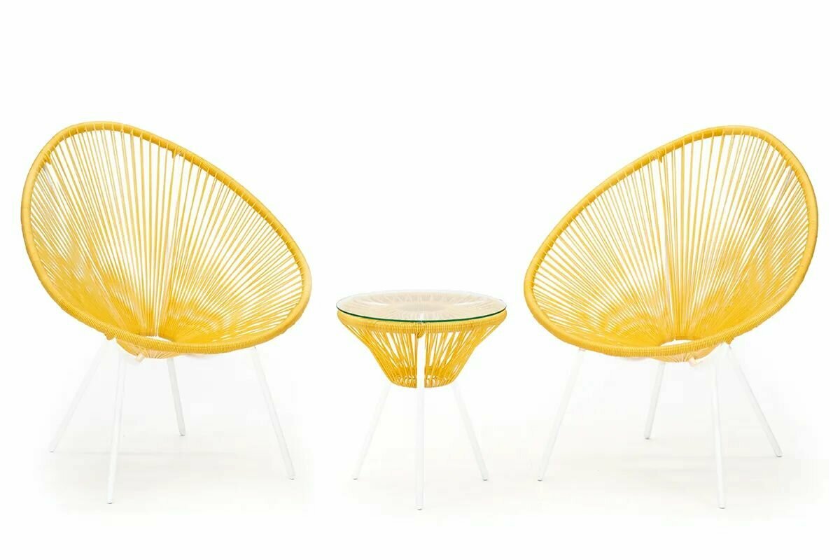 Комплект плетеной мебели KORNERA "Акапулько" на 2 персоны, каркас белый, искусственный ротанг золотой