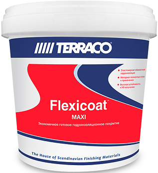 Гидроизоляционная Мастика Terraco Flexicoat Maxi 12кг Белая, для Наружных и Внутренних Работ, Готовая, Акриловая, Эластичная, Однокомпонентная.