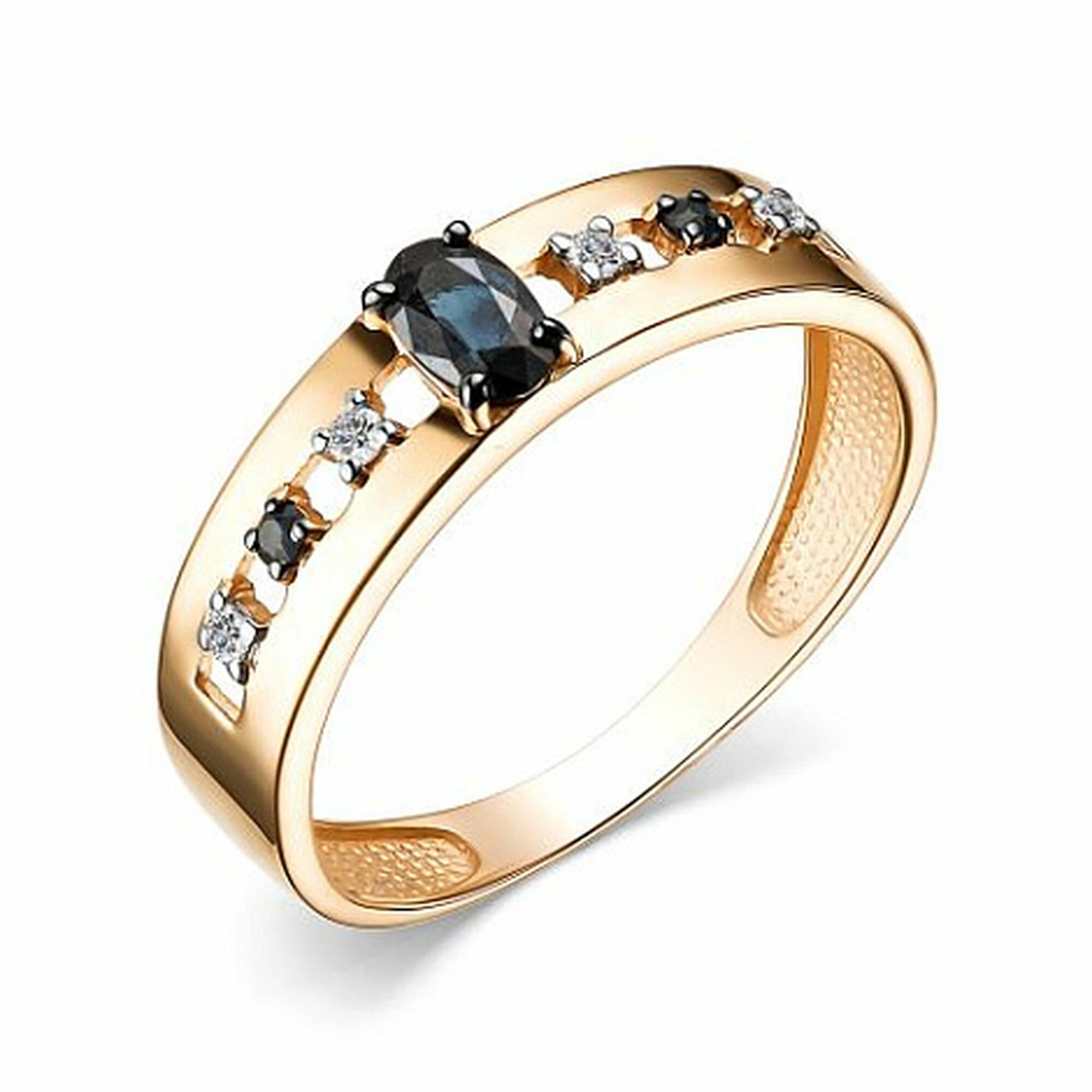 Кольцо, красное золото, 585 проба, бриллиант, сапфир