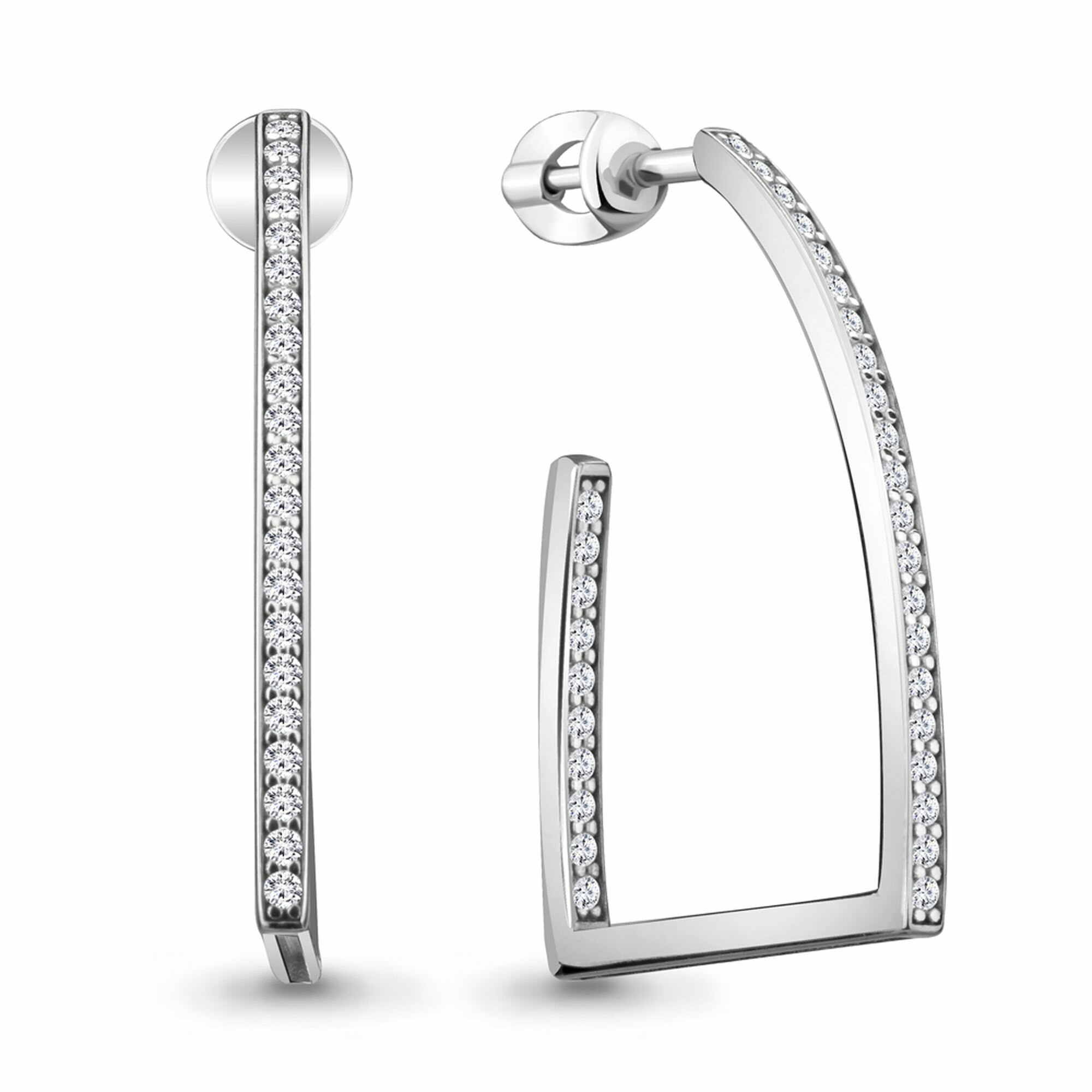 Серьги пусеты, серебро, 925 проба, родирование, фианит