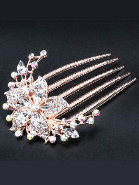 Гребень металлический со вставкой из страз, цвет белый