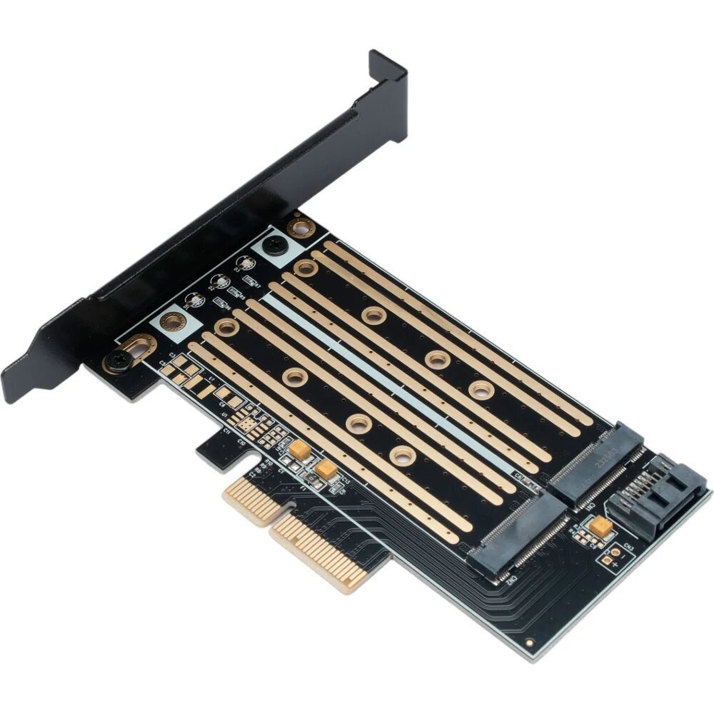 Адаптер Gembird для двух SSD M.2 (NVMe+SATA) в разъем PCI-e, коробка, MF-PCIE-NVME-SATA