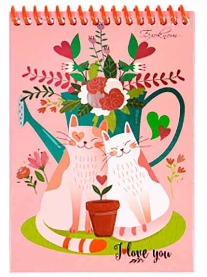 Блокнот Проф-пресс А6 48 листов, спираль "Два довольных котика" глянцевая ламинация, фольга (Б48-0307)