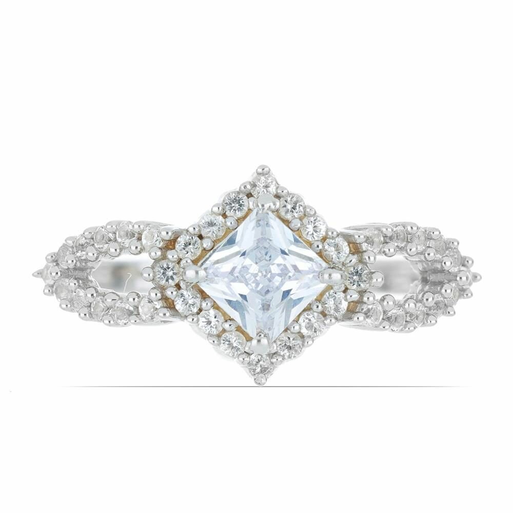 Кольцо, серебро, 925 проба, родирование, фианит, топаз