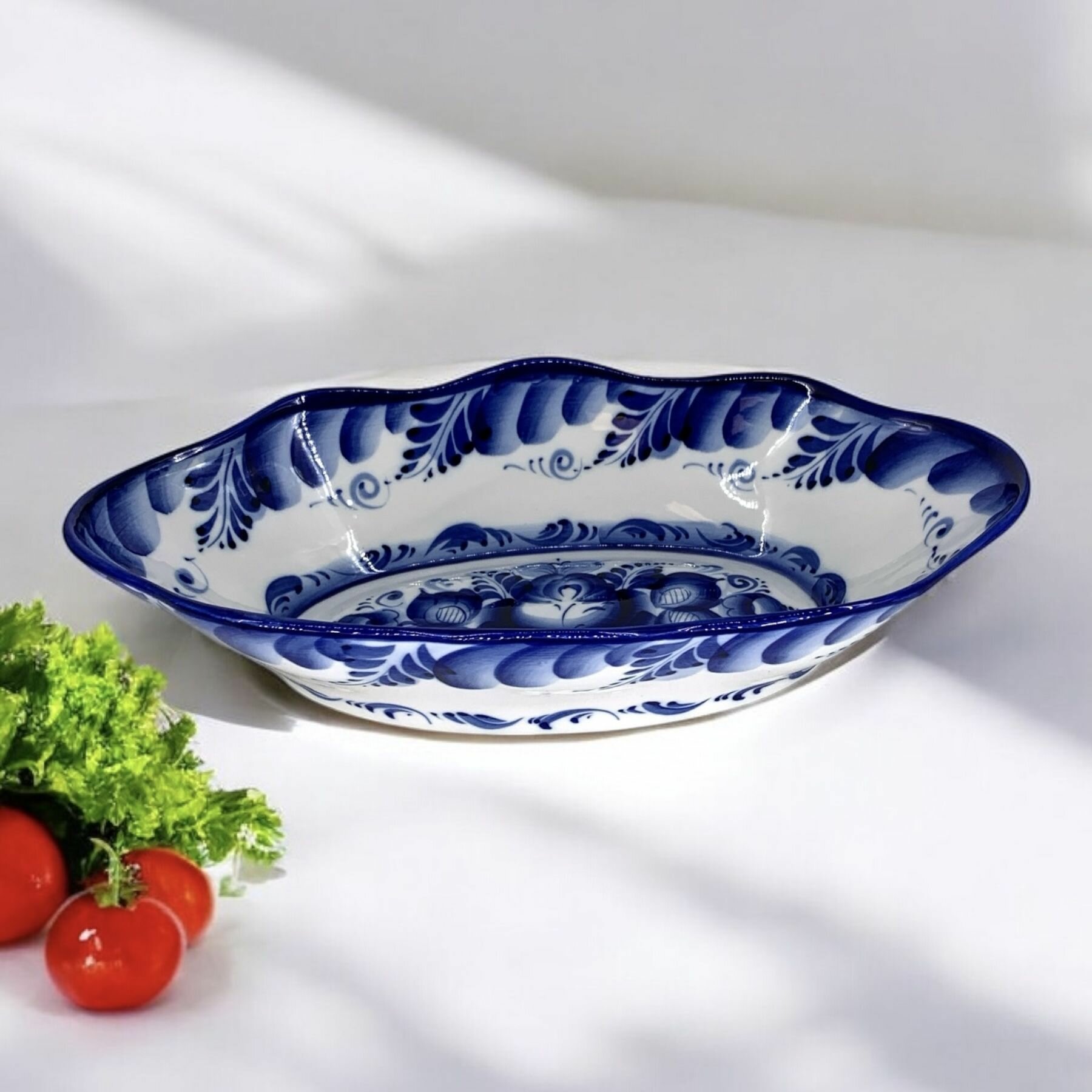 Салатник "Цветы" 750 мл гжель фарфор ручная работа