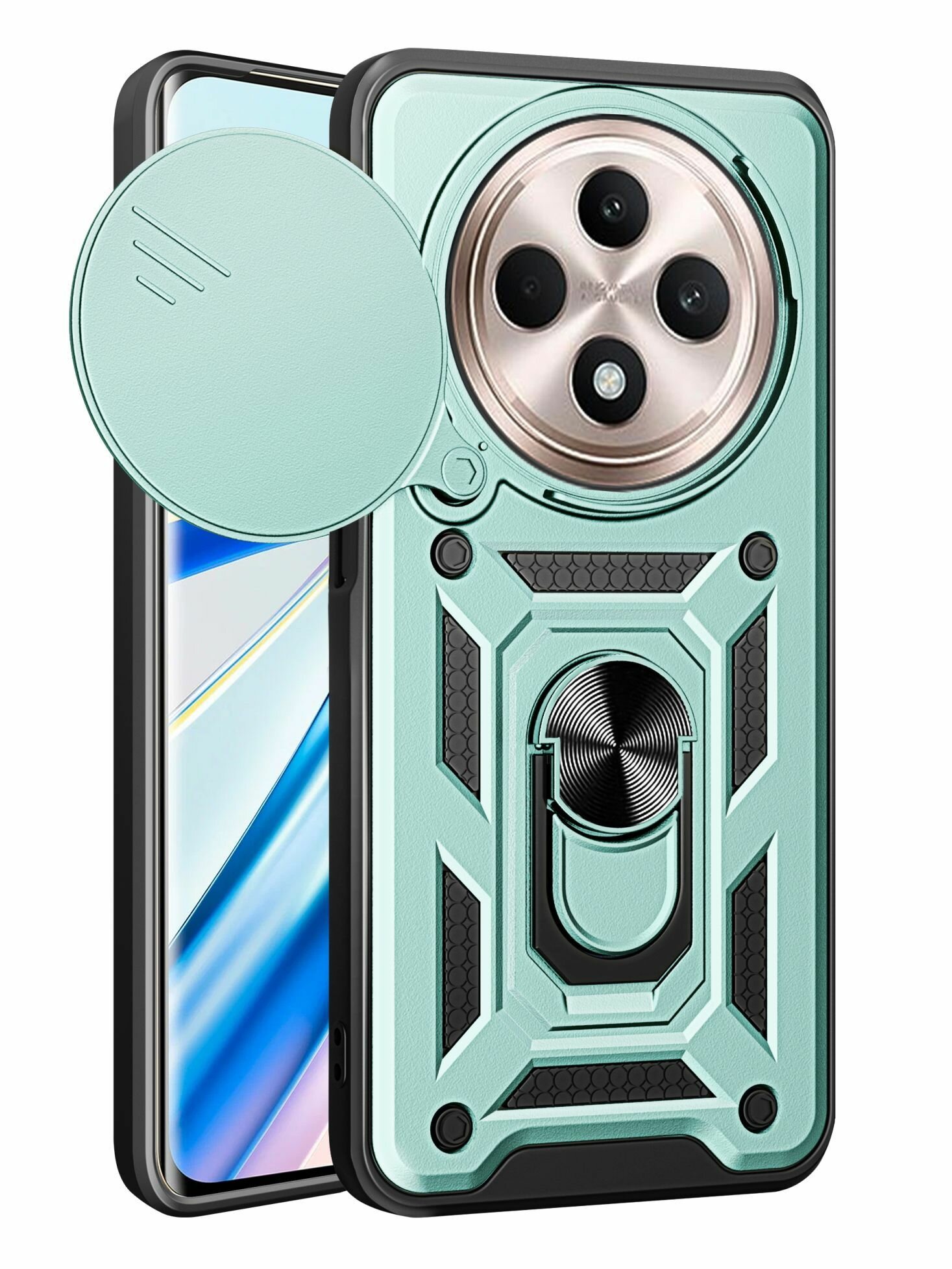 Чехол противоударный armors для Oppo Reno 12F / Оппо Рено 12F с защитой камеры (Зеленый)