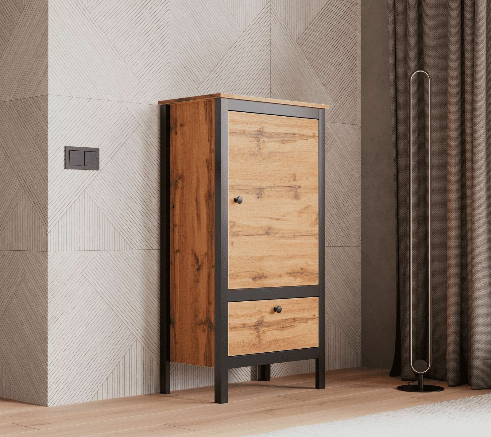 Тумба Loft REG1D1S/60 дуб вотан, напольная с ящиком и полкой