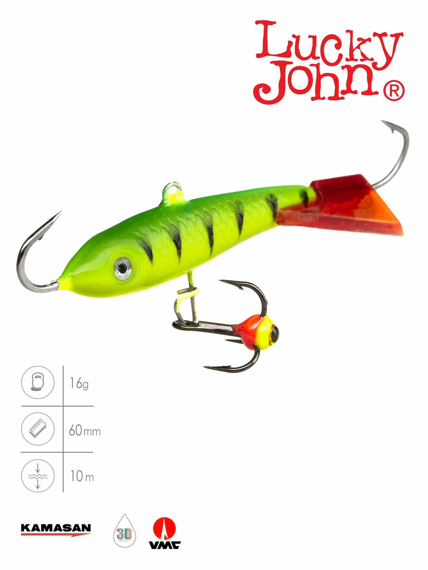 Балансир для рыбалки lucky john CLASSIC 6 с тр. 60мм/36RT блистер, зимние снасти рыболовные с крючком, приманка силиконовая