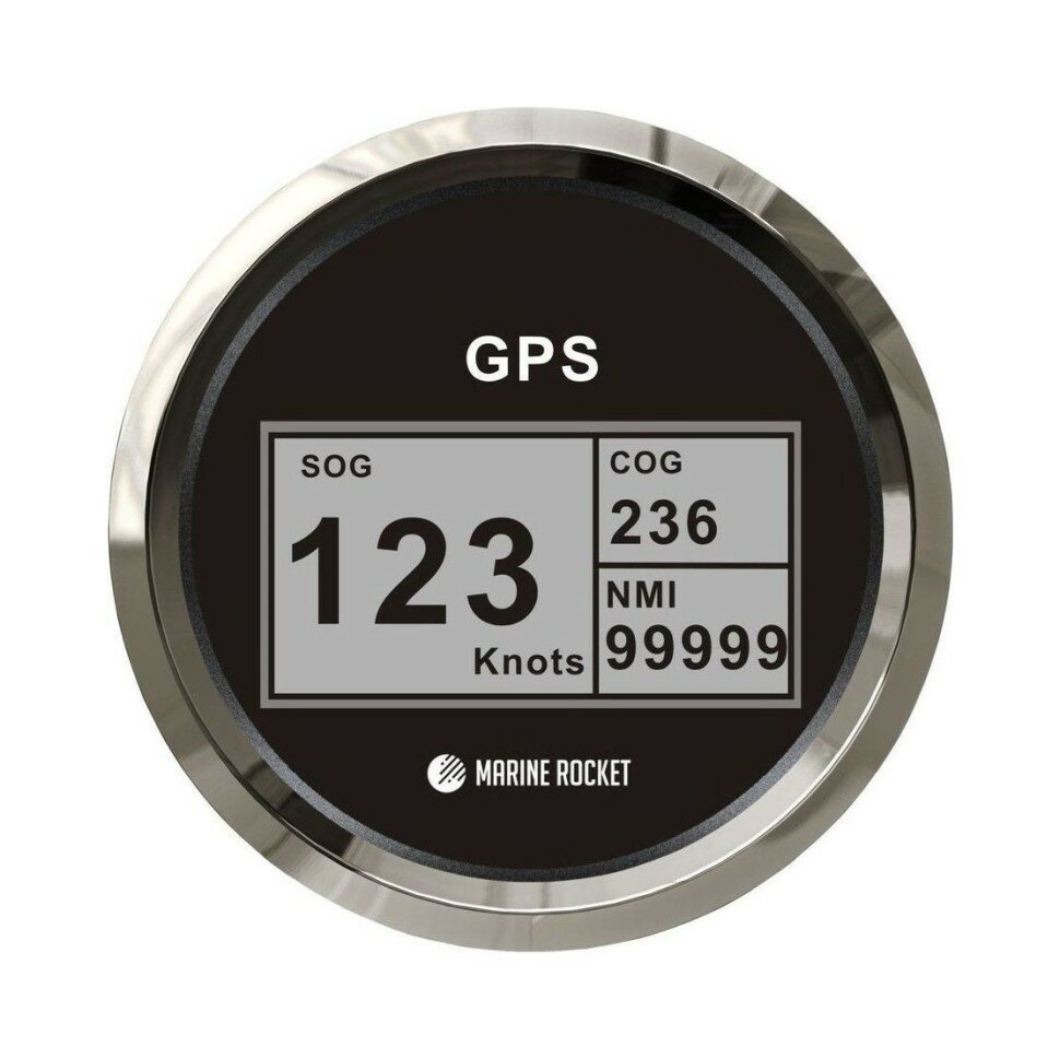 GPS-спидометр электронный, черный циферблат, нержавеющий ободок, выносная антенна, д. 85 мм, Marine Rocket (Москва)