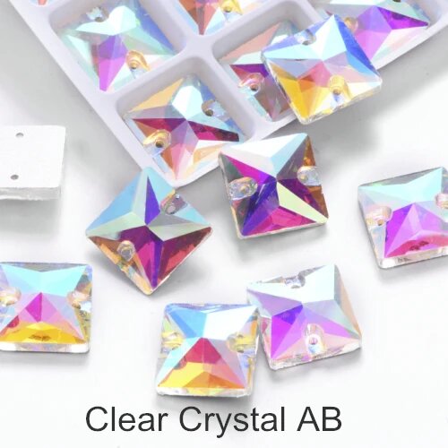 Квадратные стеклянные стразы OLeeya для пошива 22mm 15pcs, Crystal AB