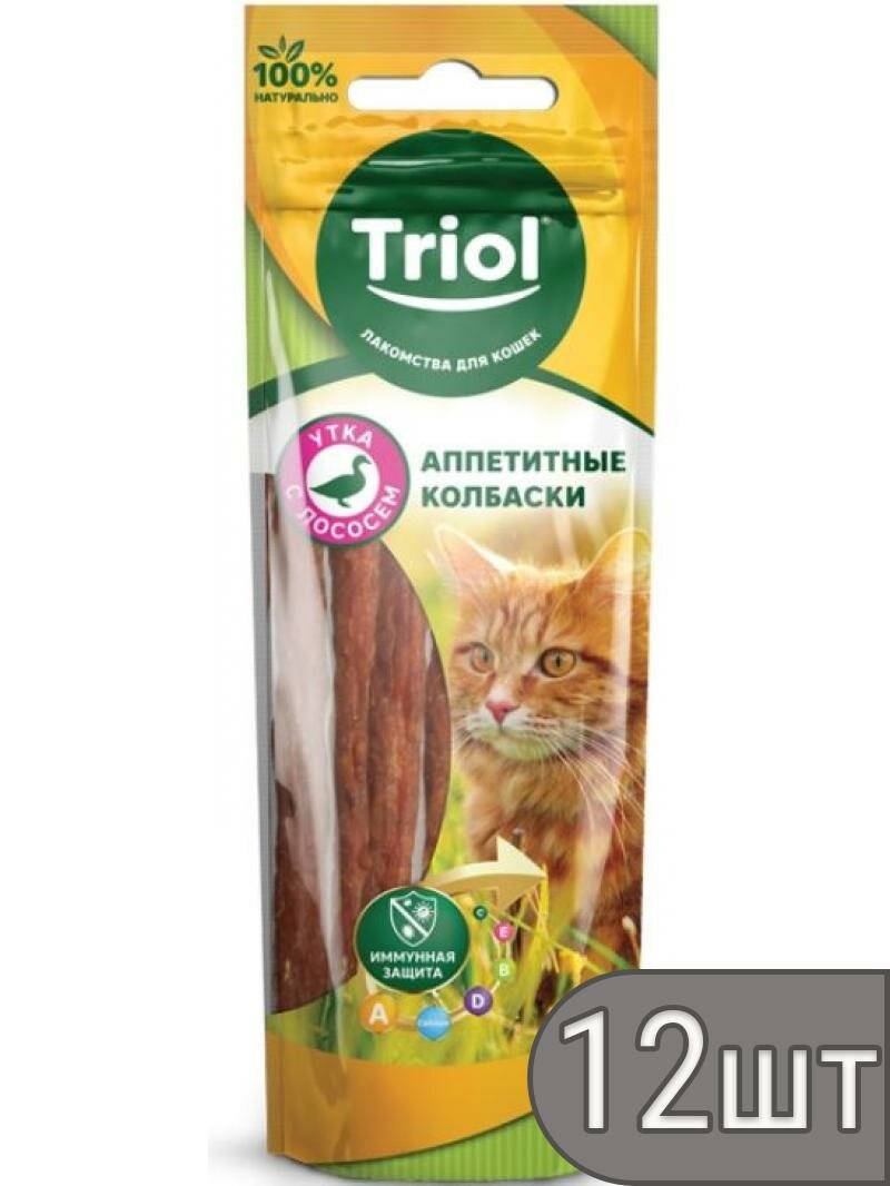 Triol Набор 12 шт Аппетитные колбаски из утки с лососем для кошек (PT29) 40г 0.48 кг