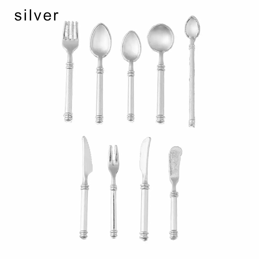 Миниатюрная кухонная посуда для кукольного домика 9 шт. silver