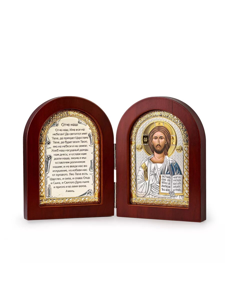 Икона серебряная, греческая складень 103х138мм.