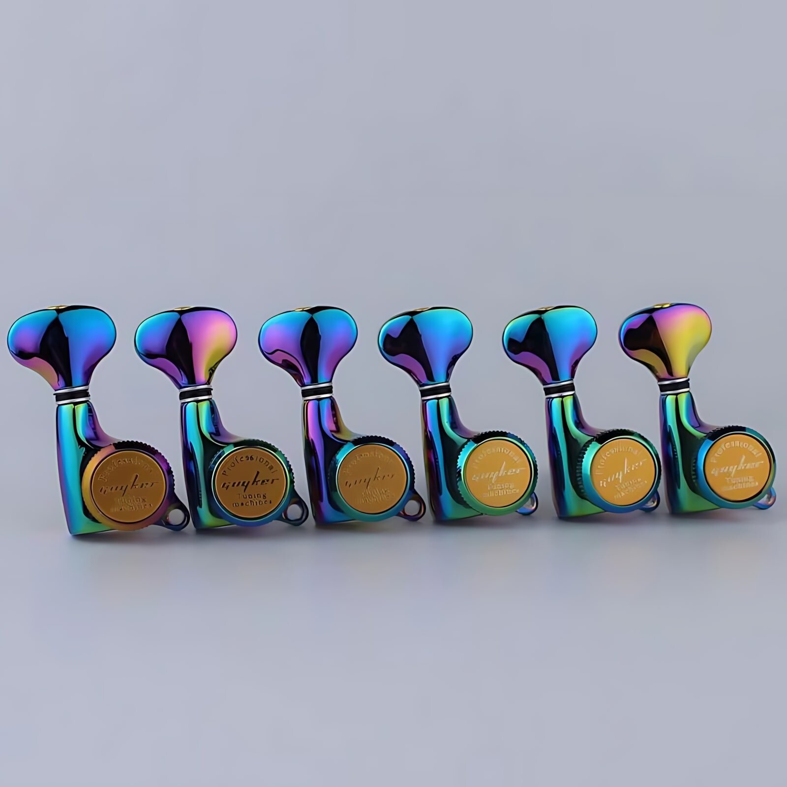 Колки 6 в линию локовые Guyker GK501D6RB, реверсные, радужный хамелеон