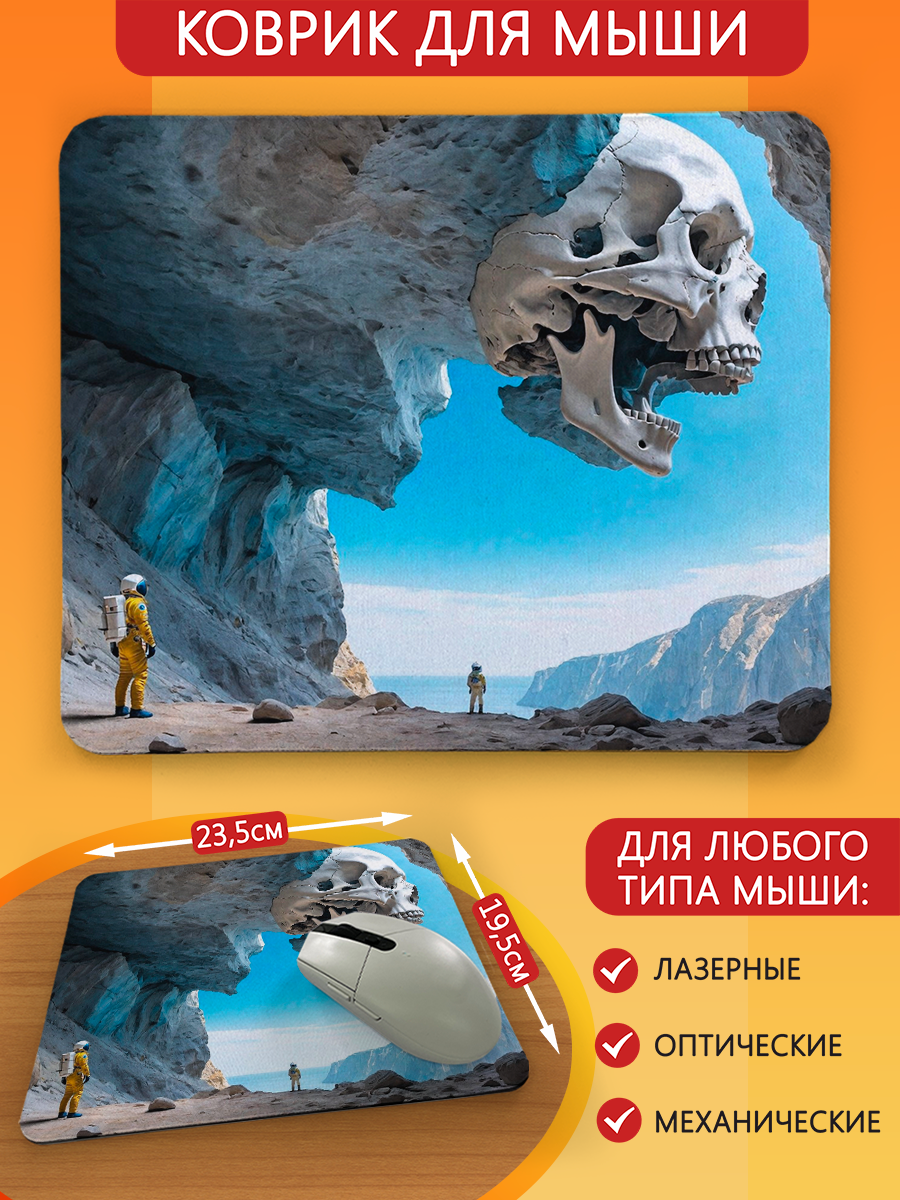 Коврик для мыши с принтом абстракция Череп (Горы, небо, скелет, skull) - 6204 Г