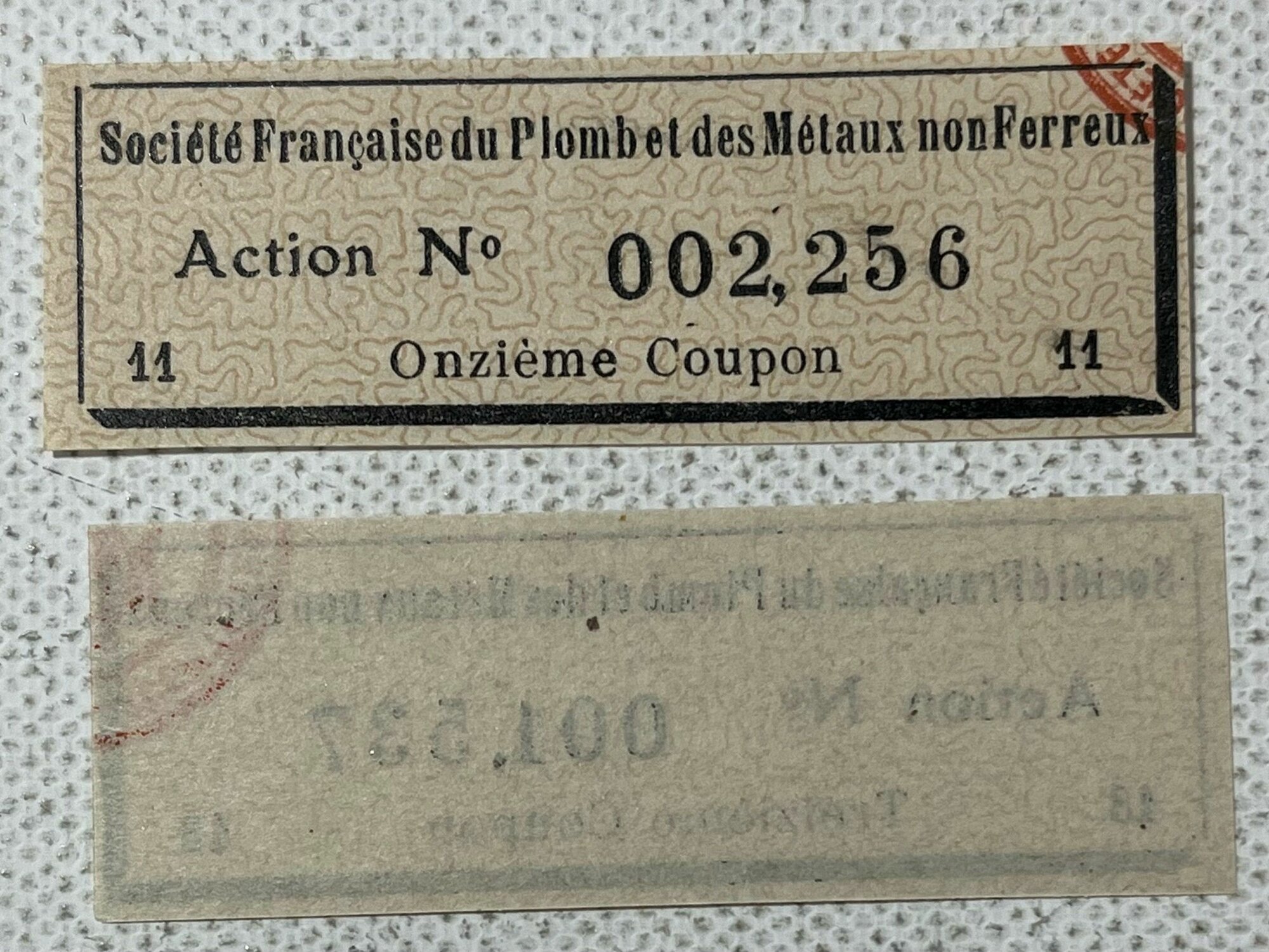 Купон от акции. Французское общество цветных металлов