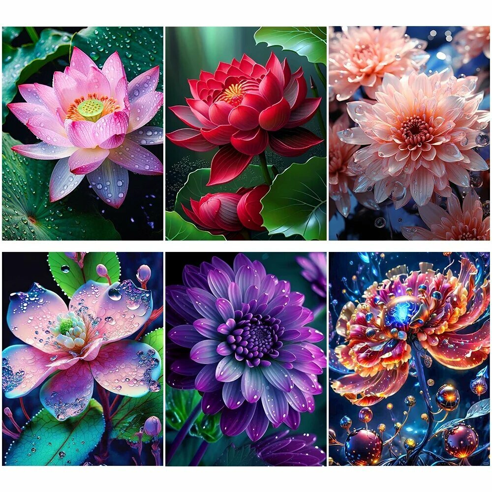 Алмазная живопись QIZITENG Хризантема Роза Бабочка 30x40cm Round, RT-1254