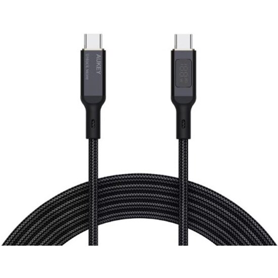 Кабель Aukey USB-C - USB-C, Nylon Braided, 100Вт, LCD, 1м, черный