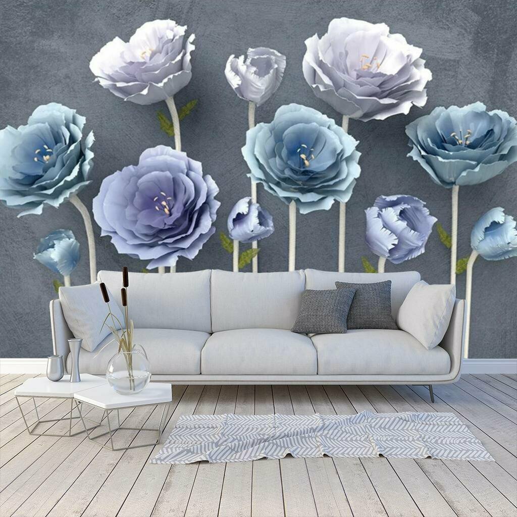 Фотообои Цветы стереоскопические голубые 15-405-S 265 х 430 см (ВхШ) Бесшовные, флизелиновые, влагостойкие обои MasterFresok