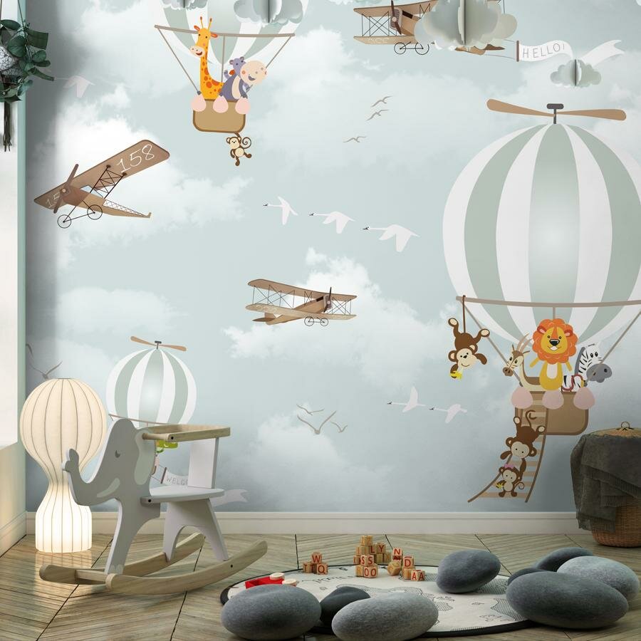 Фотообои Голубые воздушные шары 14-342-S-Песок 270 x 200 см (ВхШ) Метровые, флизелиновые, влагостойкие обои MasterFresok