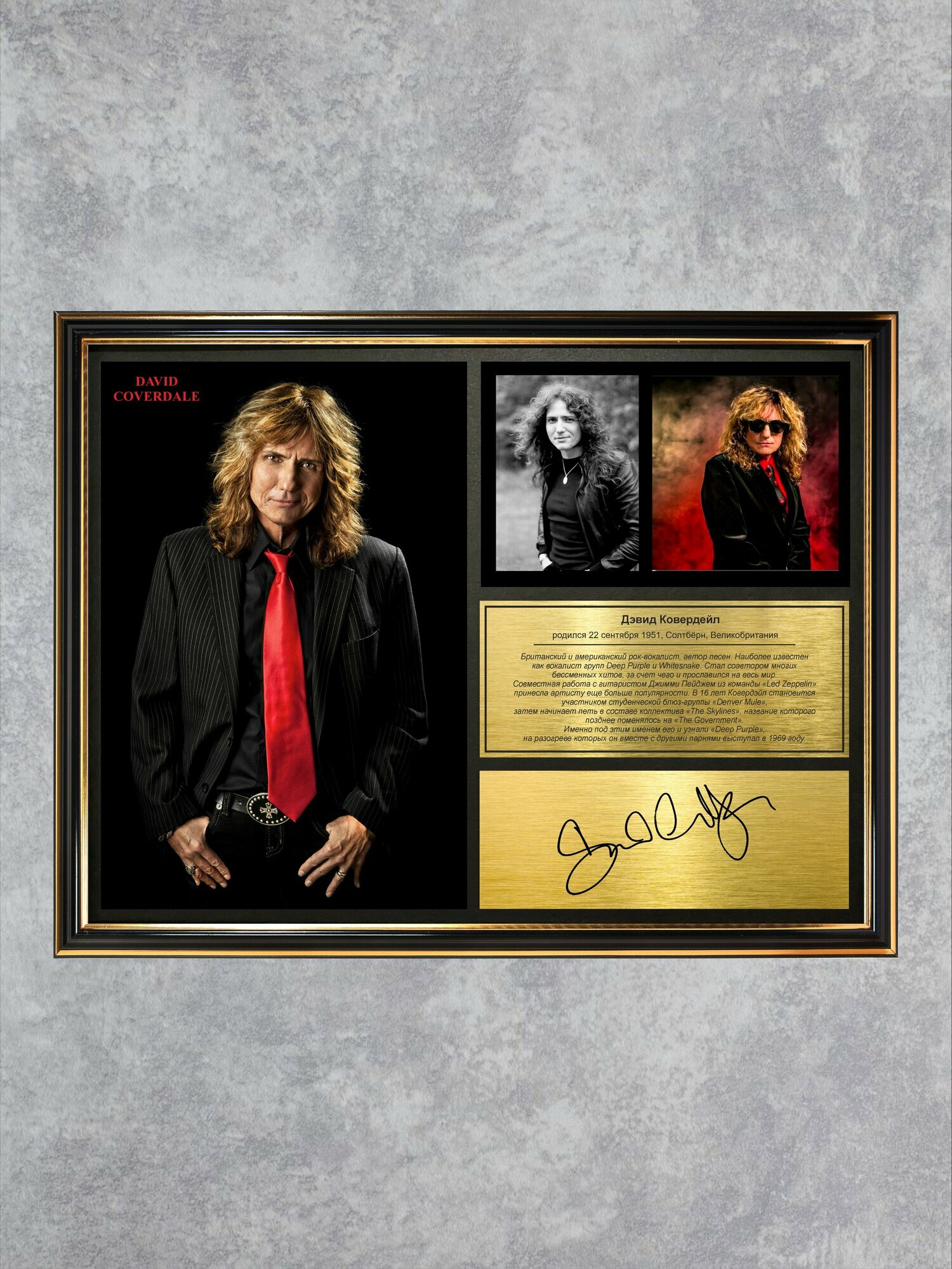Золотистая картина с металлическими табличками David Coverdale