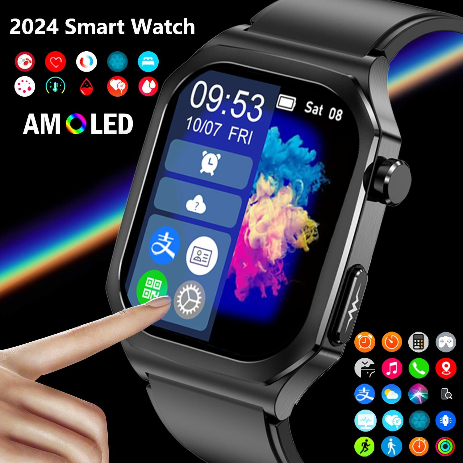 Умные часы для здоровья мужские женские с экг и измерением давления, IP68, смарт часы с амолед экраном, Вызов по Bluetooth