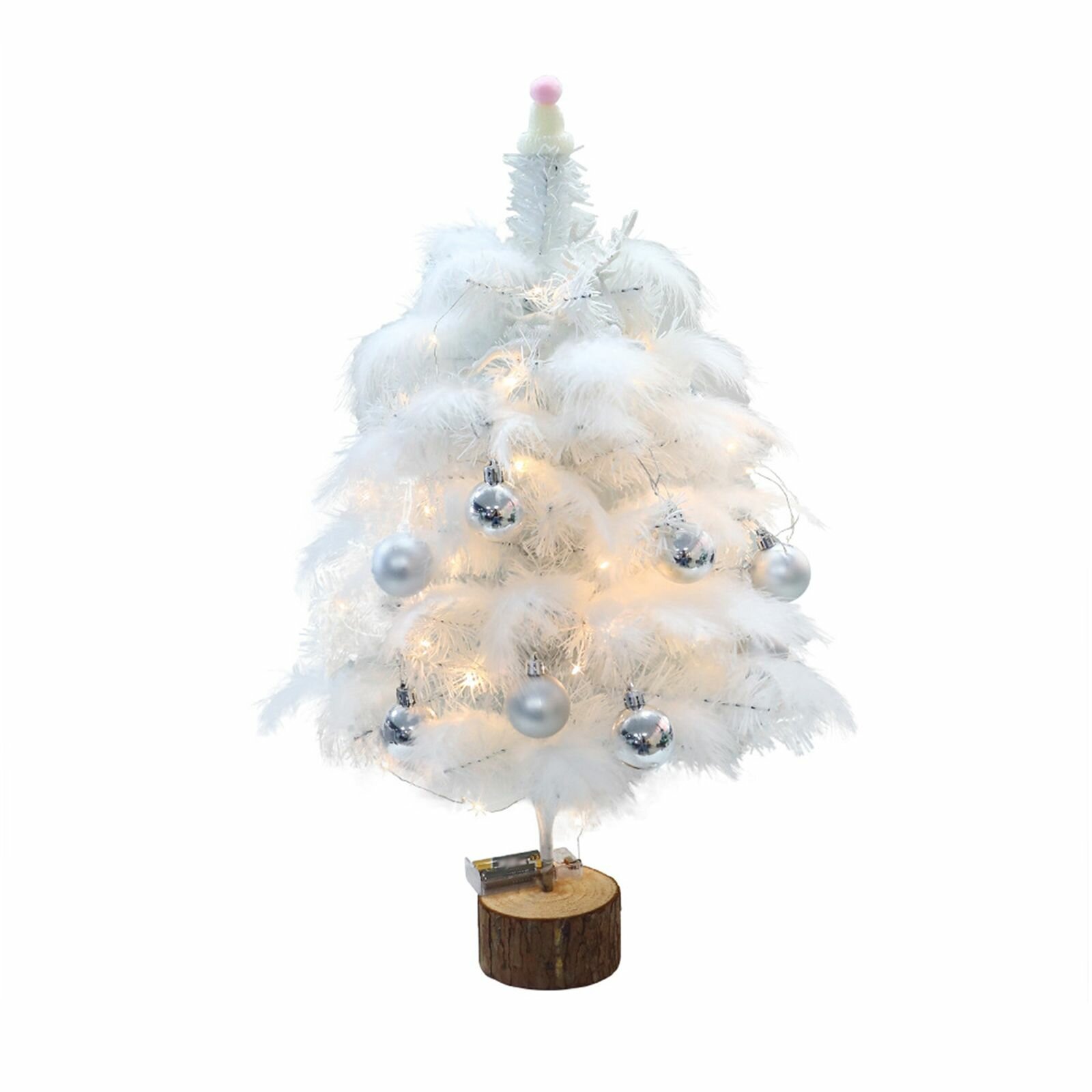 Елка из перьев с гирляндой, настольный декор