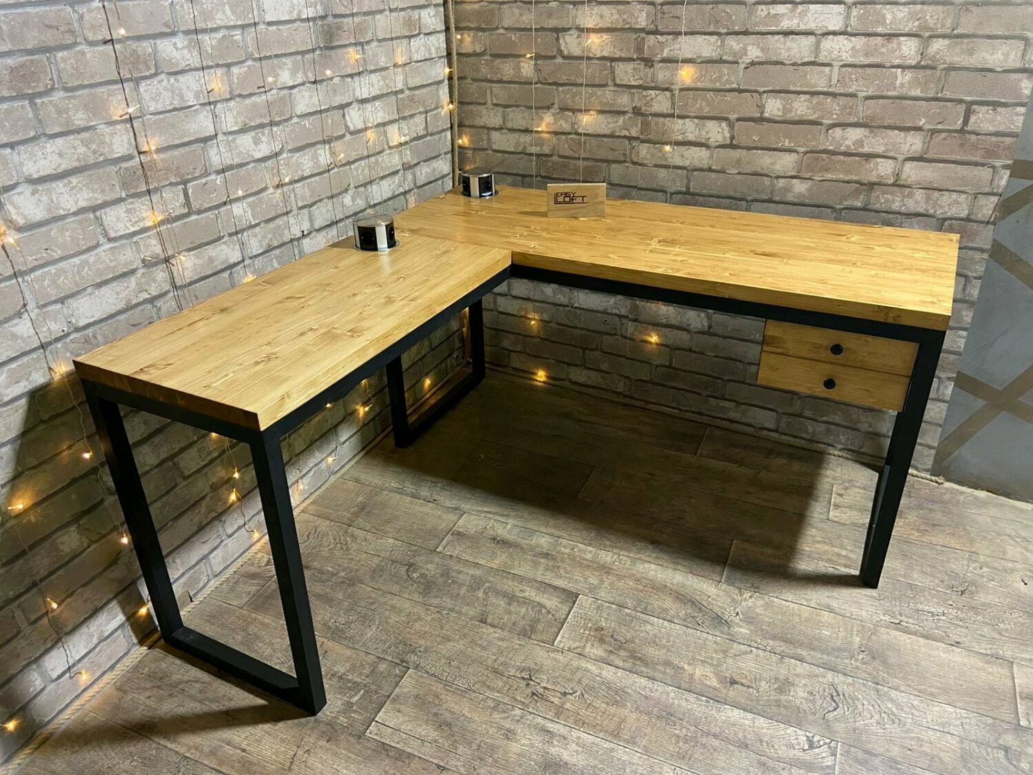 Угловой письменный стол "EasyLOFT" в стиле лофт, с ящиками, 160/160x60x75 см, цвет светлый дуб