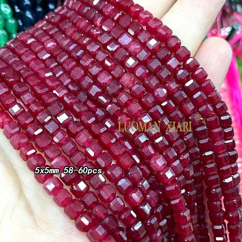 Натуральные бусины из халцедона и рубина LUOMAN XIARI 5x5mm square