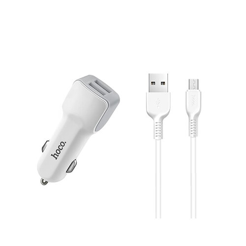 HOCO Z23 grand style dual-port car charger set with Micro cable white