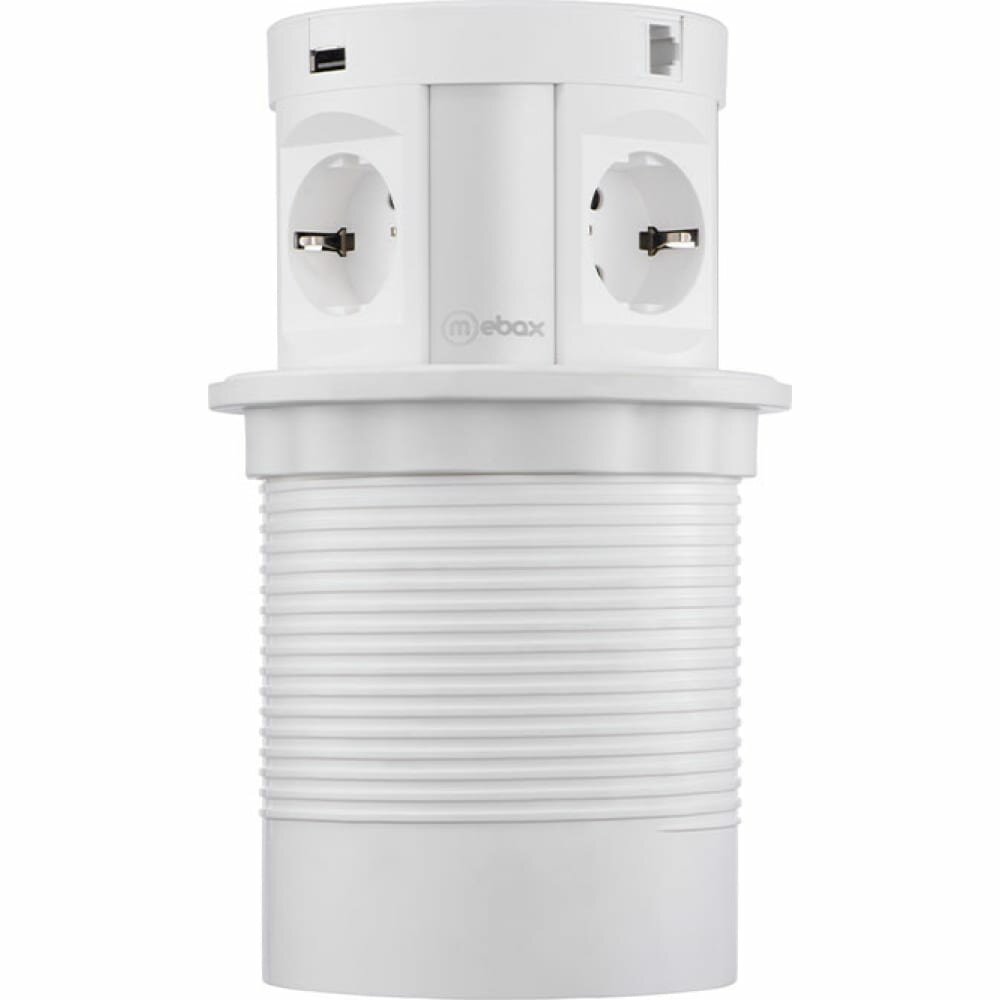 Выдвижная встраиваемая розетка Mebax 107J 4 секции Серебро+Белый Полуавтоматический d120мм 2 USB + 2 RJ-45 , 00-00001172
