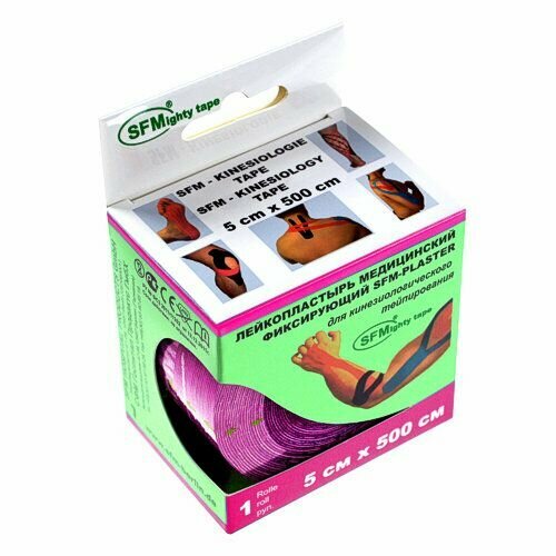 Пластырь Кинезио тейп SFM 5х500см розовый диспенсер