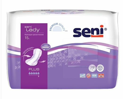 Прокладки урологические для женщин послеродовые ежедневные ночные женские SENI LADY PLUS (6 капель) 15шт/ урологические прокладки сени леди плюс