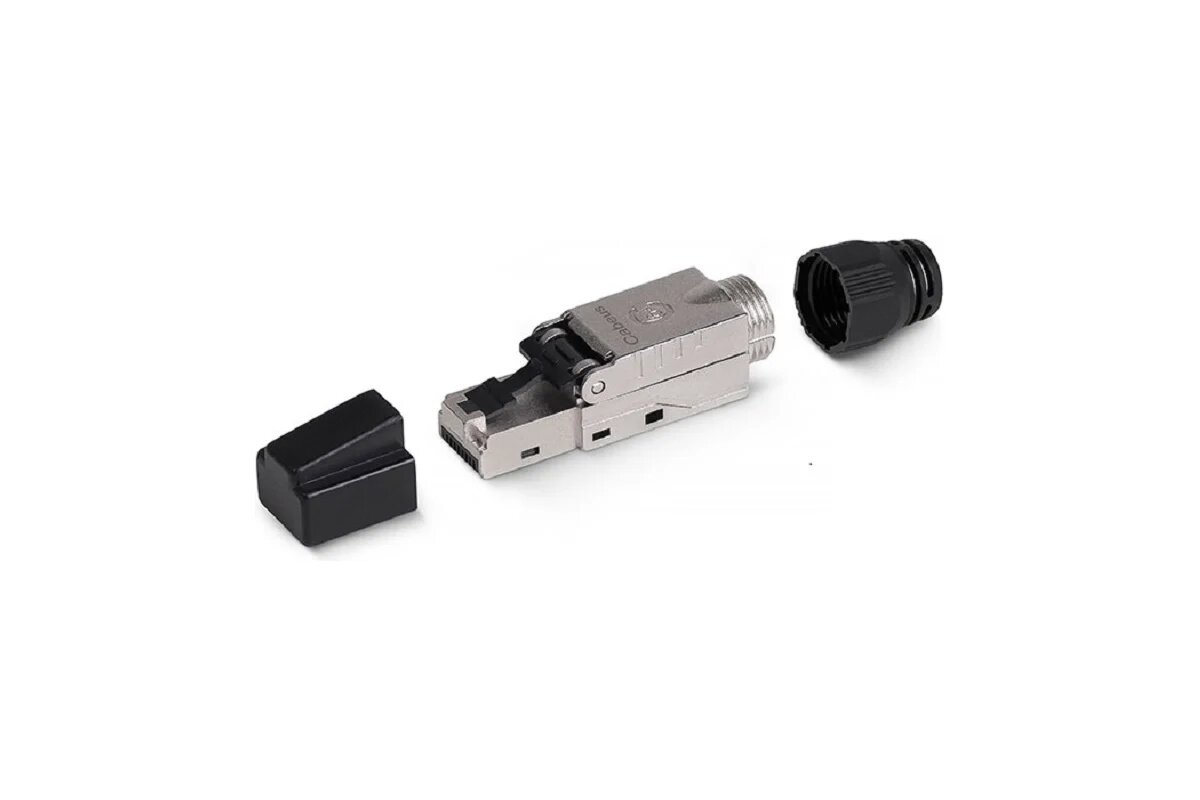 Cabeus 8P8C-SH-C6+ -TWP Коннектор с фиксатором кабеля и колпачком RJ-45(8P8C) под витую пару, категория до 6a, экранированный, для одножильного кабеля, для толстых жил 1упаковка (100 шт.) 8P8C-SH-C6+-TWP