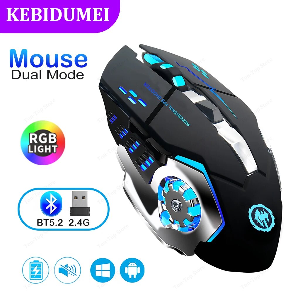 Беспроводная игровая мышь RGB Bluetooth 5.2 3600 DPI перезаряжаемая BT5.2 2.4G Black