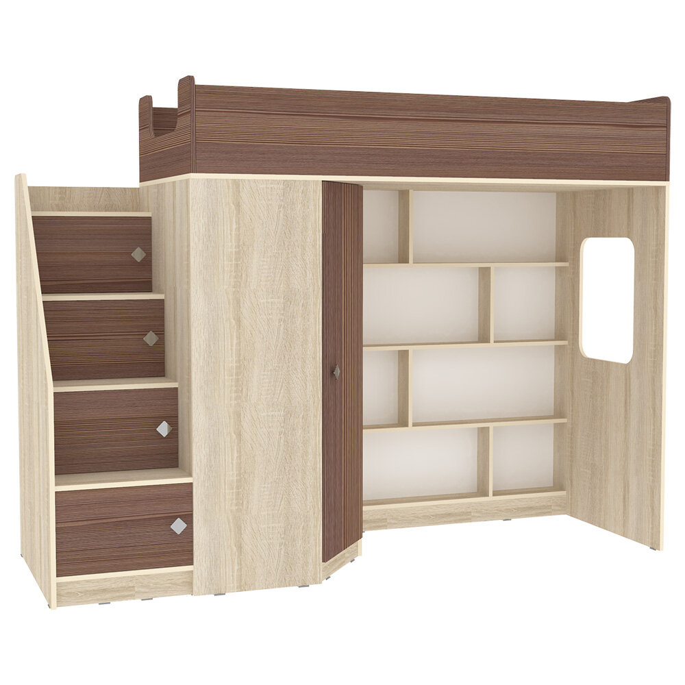 Кровать чердак Л-В602.3 80х190 Дуб Сонома Бодего Темный