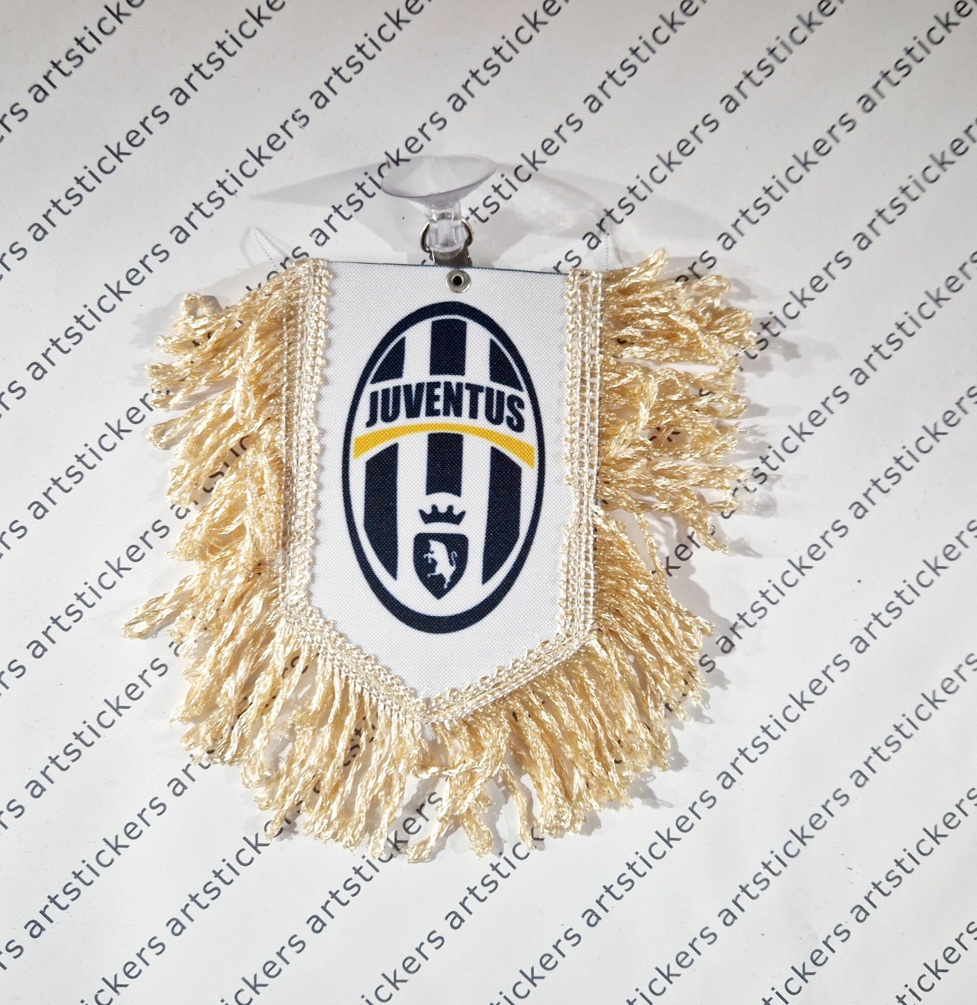 Вымпел ФК Ювентус FC Juventus, 9х13см + бахрома 2см, двусторонний на присоске, ткань, аксессуар для авто
