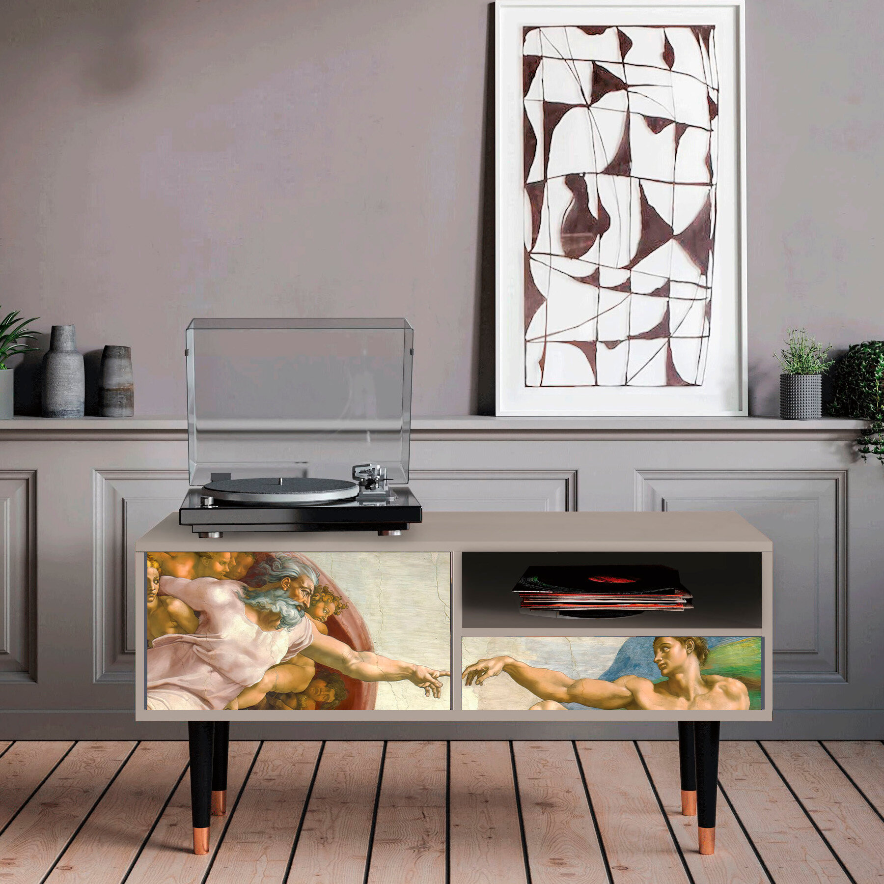 ТВ-Тумба - STORYZ - T3 The Creation of Adam by Michelangelo, Размер - 115 x 59 x 48 см, Цвет корпуса - , Сатин