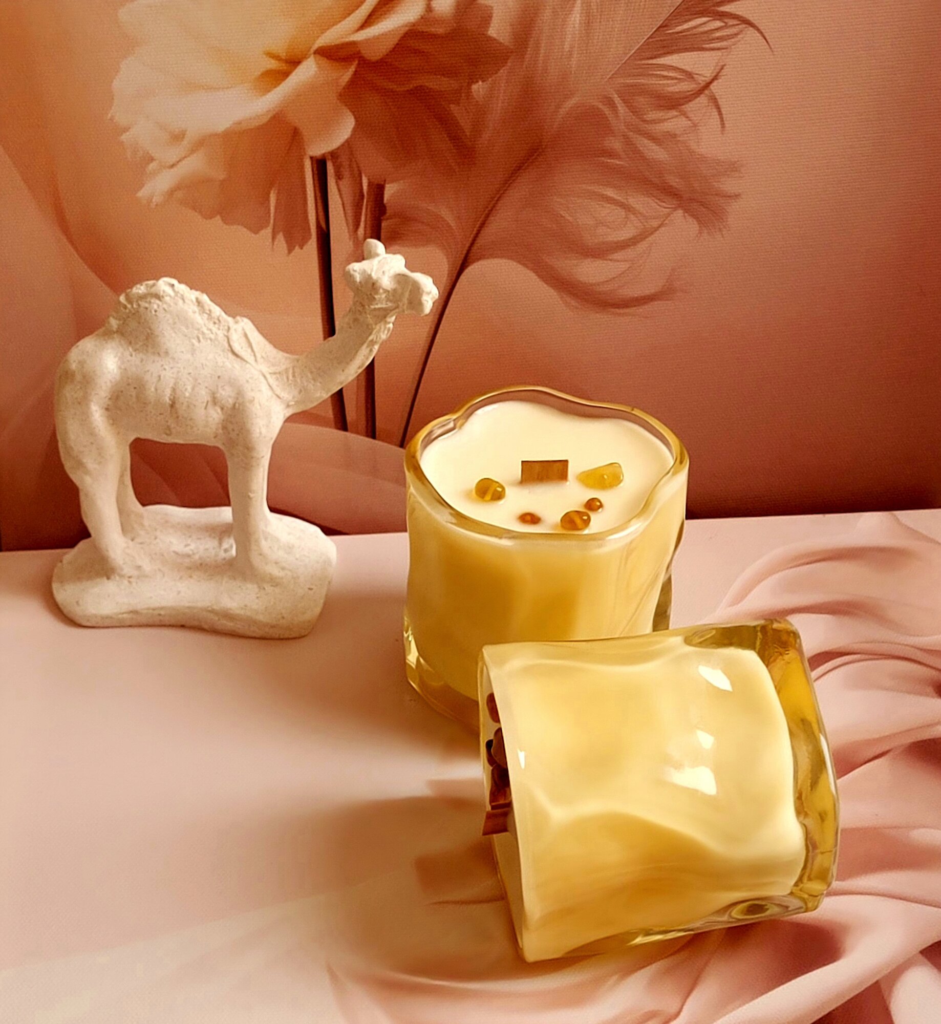 Свеча в мятом стеклянном стакане "Египетский янтарь "