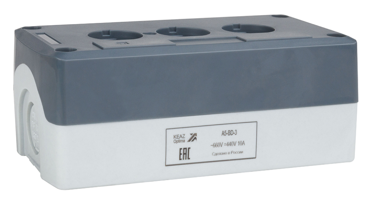 Корпус кнопочного поста КЭАЗ OptiSignal D22 A5-BD-3 XALD03, 3 места, из пластика, серый, 68×136.1×53мм, IP65 / электрика