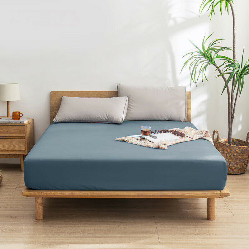 JD Jingzao 60-Count Premium Cotton Brushed Fitted Sheet, Gray-Blue, for 1.2m Bed, 120*200cm