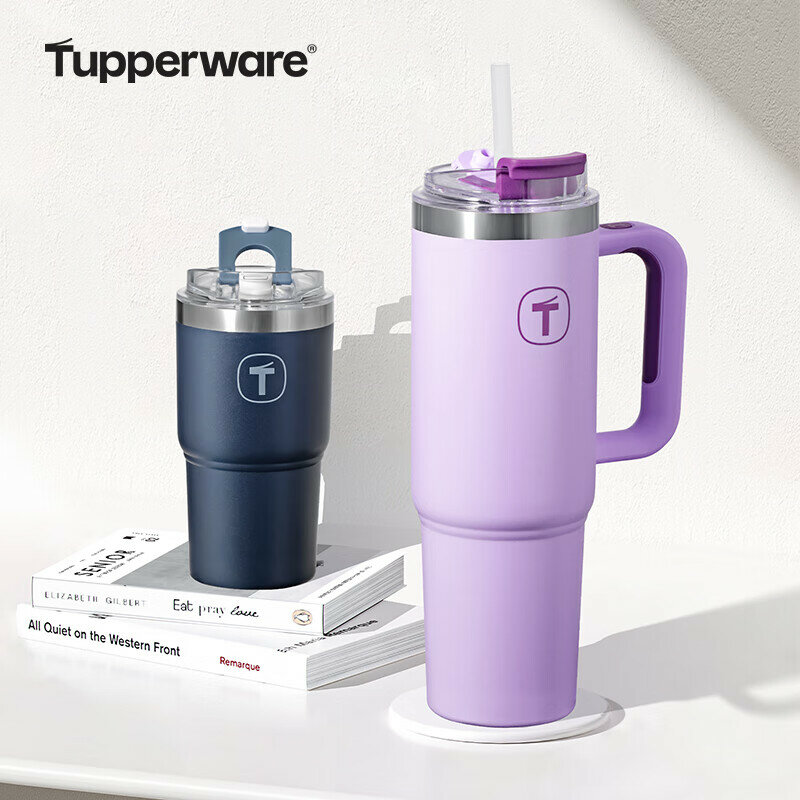 Tupperware 1.1L Large Capacity Insulated Cup with Handle, Portable Double Drinking Christmas Gift for Men and Women, Ice Sand Purple