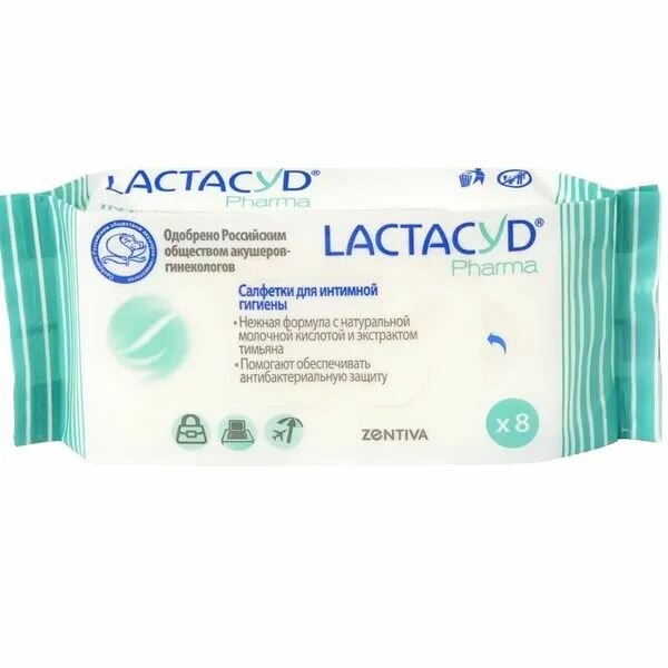 Lactacyd Pharma, салфетки для интимной гигиены (с тимьяном), 8 шт.