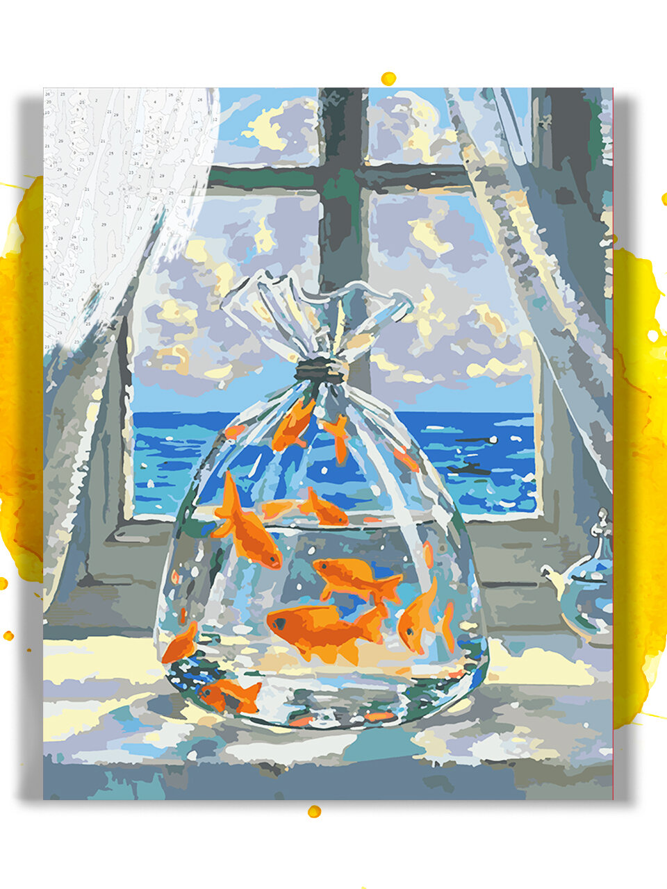 Картина по номерам на холсте Золотые рыбки в пакете, 40 х 50 см