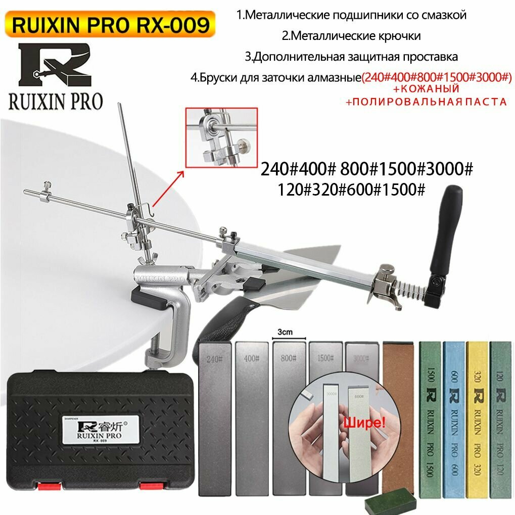 Точилка RUIXIN RX-009, для ножей и ножниц, 4 этапа заточки, карбидный абразив
