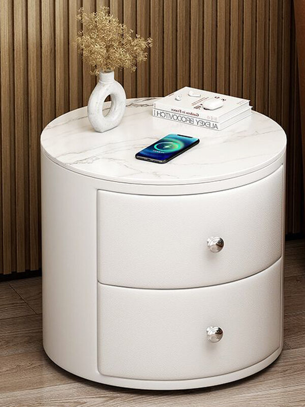 Итальянский круглый прикроватный столик из массива дерева, простой и современный прикроватный шкаф для хранения вещей из каменной плиты