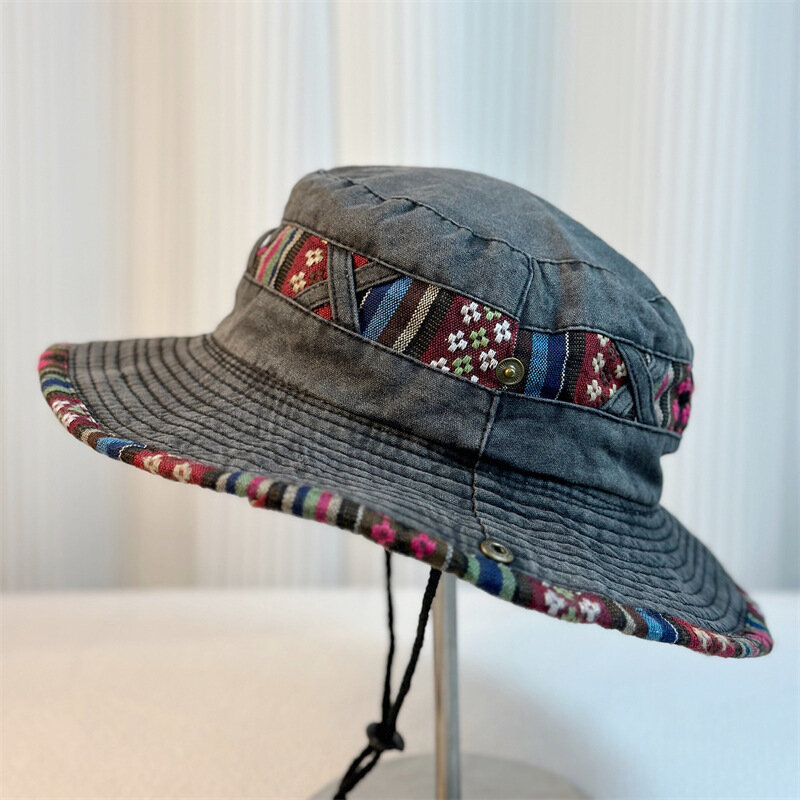 Шляпа рыбака "Этнический стиль", черная, весенне-летняя, ретро, фэн-шуй