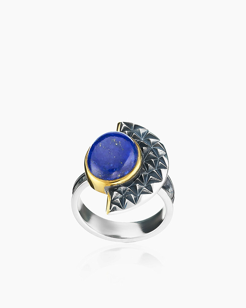 Кольцо, серебро, 925 проба, золочение, чернение, лазурит