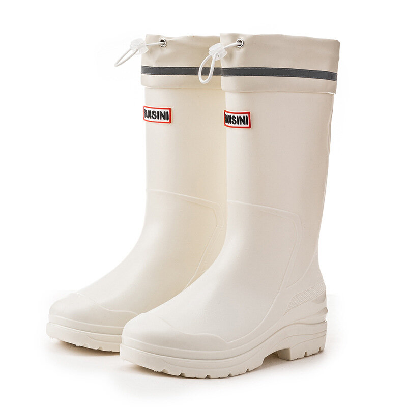 Летние полусапожки, модные, средней длины, водонепроницаемые, со шнурком, резиновые сапоги для женщин, нескользящая резиновая обувь на толстой подошве, универсальная корейская версия женской водонепроницаемой обуви
